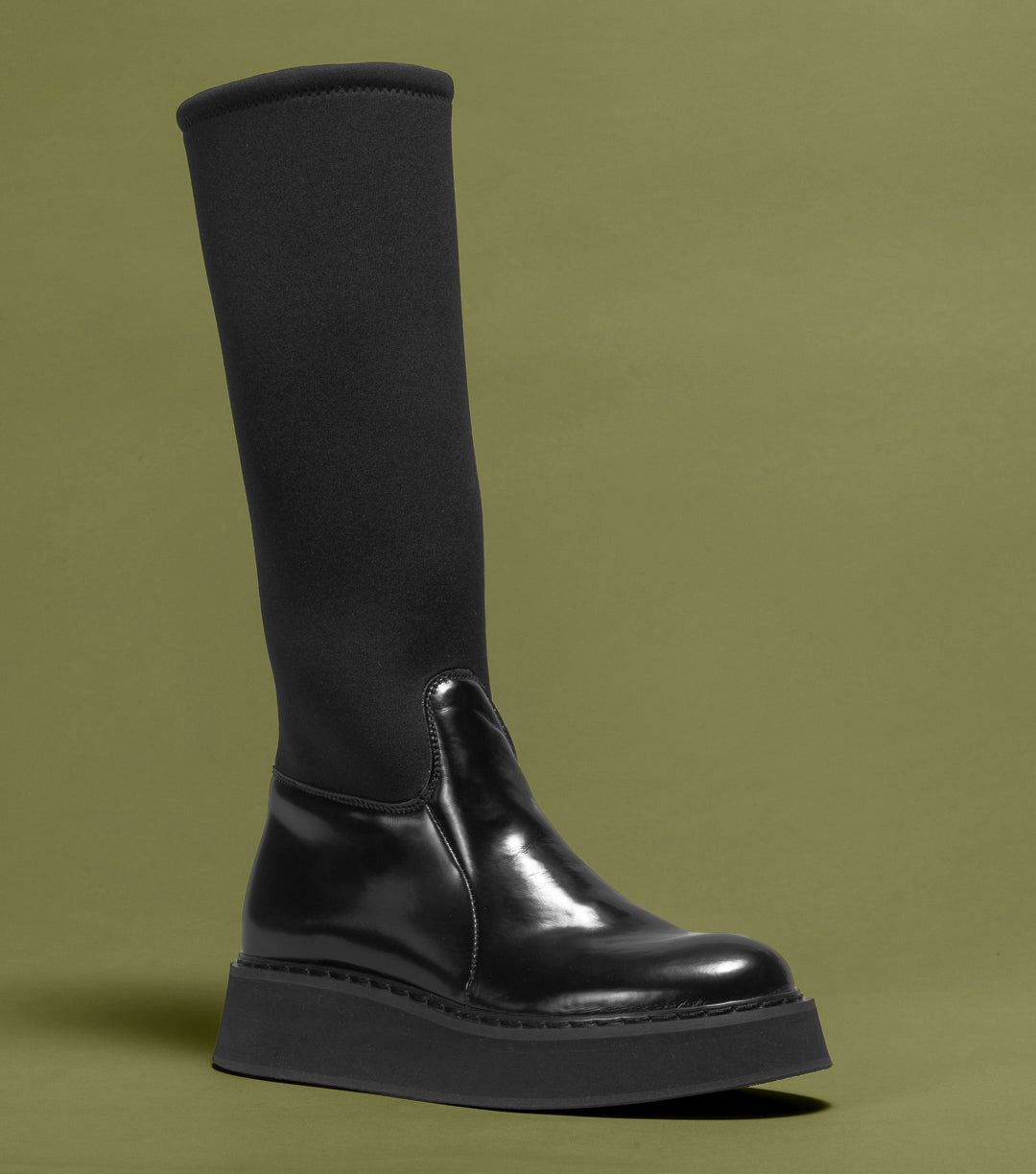 Aja: Black Scuba Vegan Knee Boot Sustainable | O2 Monde